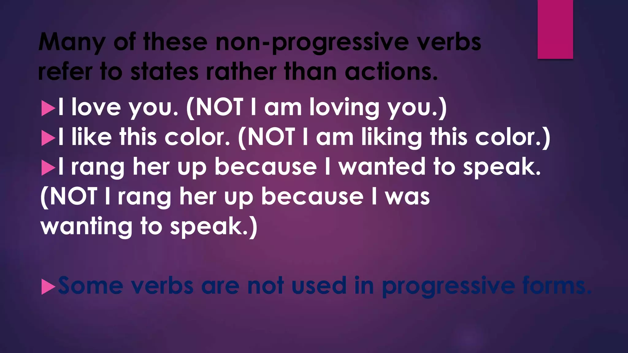 Verbs not used in progressive forms | PPT