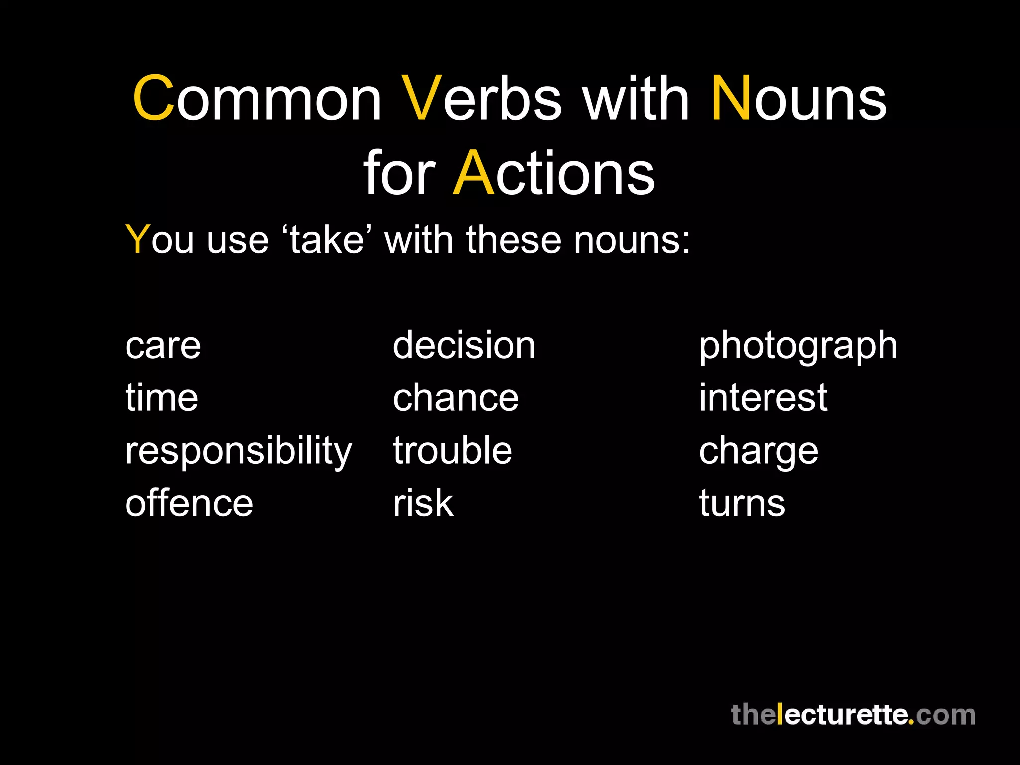 Verbs with nouns for actions | PPT