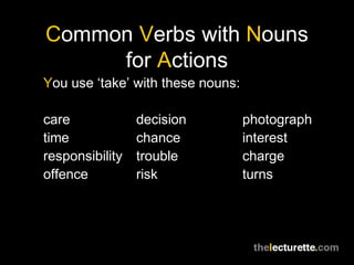 Verbs with nouns for actions | PPT