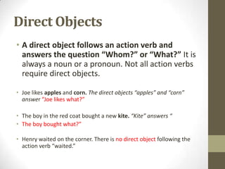 Verbs, objects and subject complements | PPTX