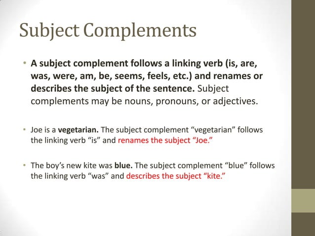 Verbs, objects and subject complements | PPTX