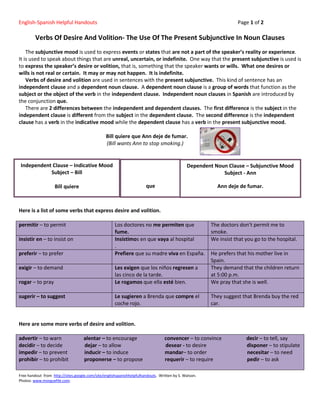 Verbs Of Desire And Volition Use Of The Present Subjunctive In Noun ...