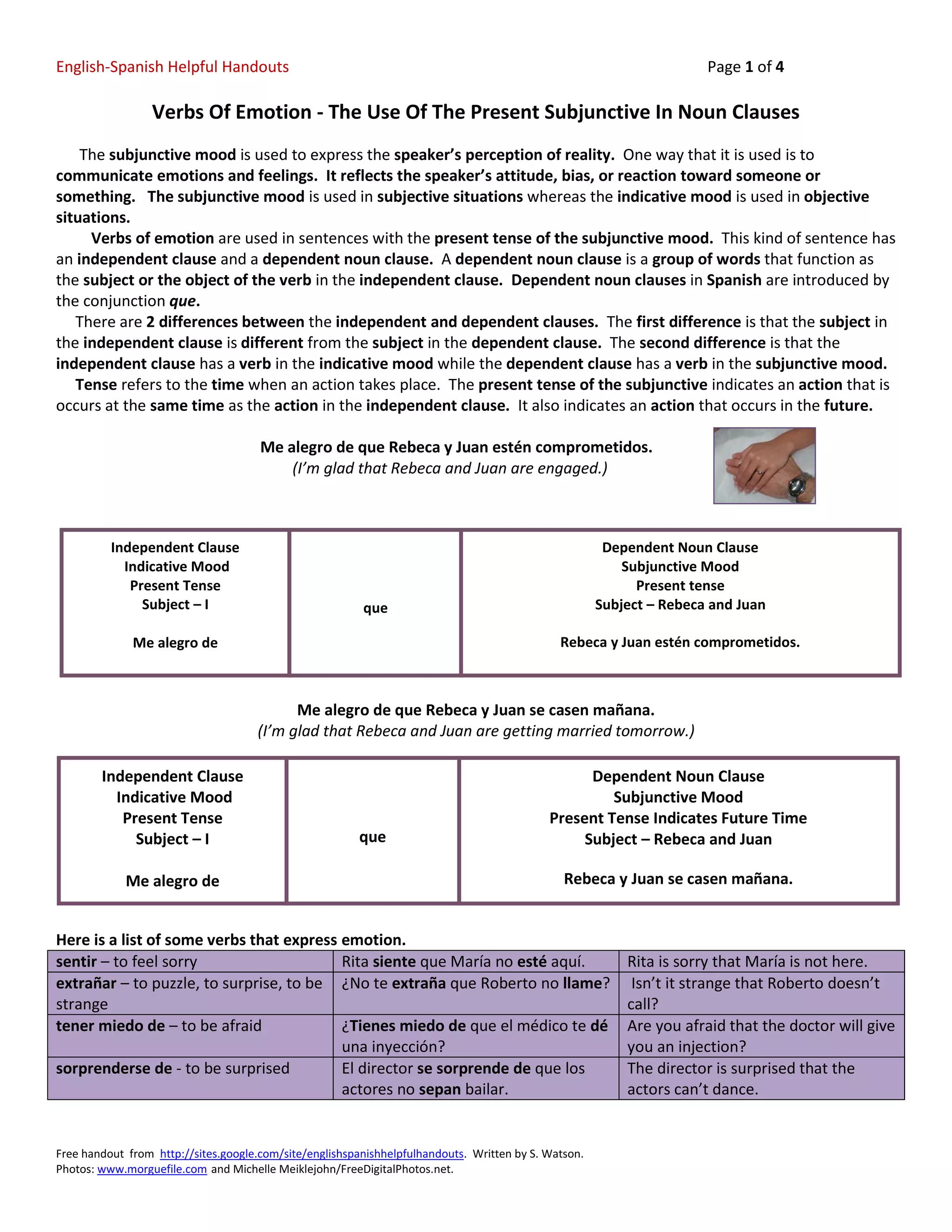 Verbs Of Emotion - The Use Of The Present Subjunctive In Noun Clauses | PDF