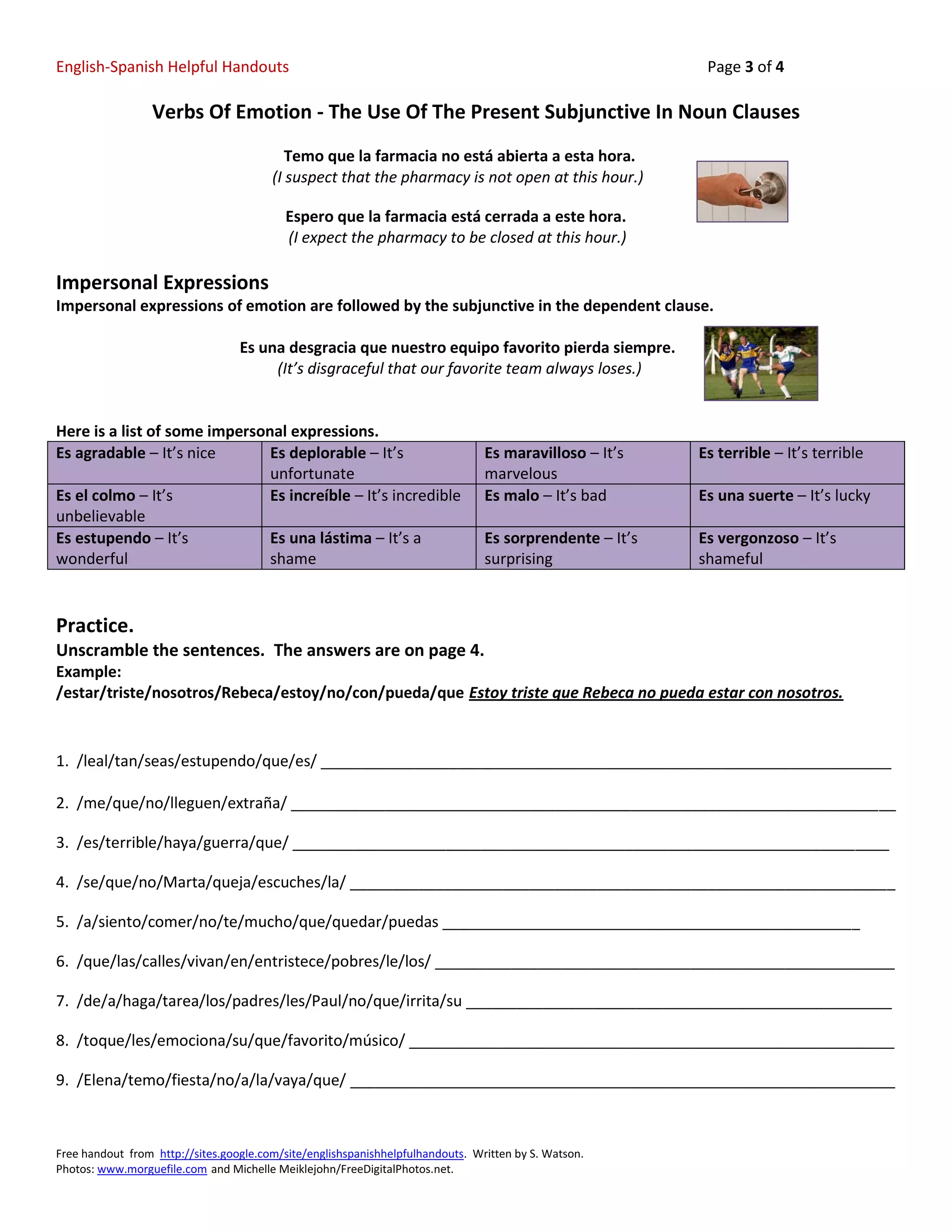 Verbs Of Emotion - The Use Of The Present Subjunctive In Noun Clauses | PDF