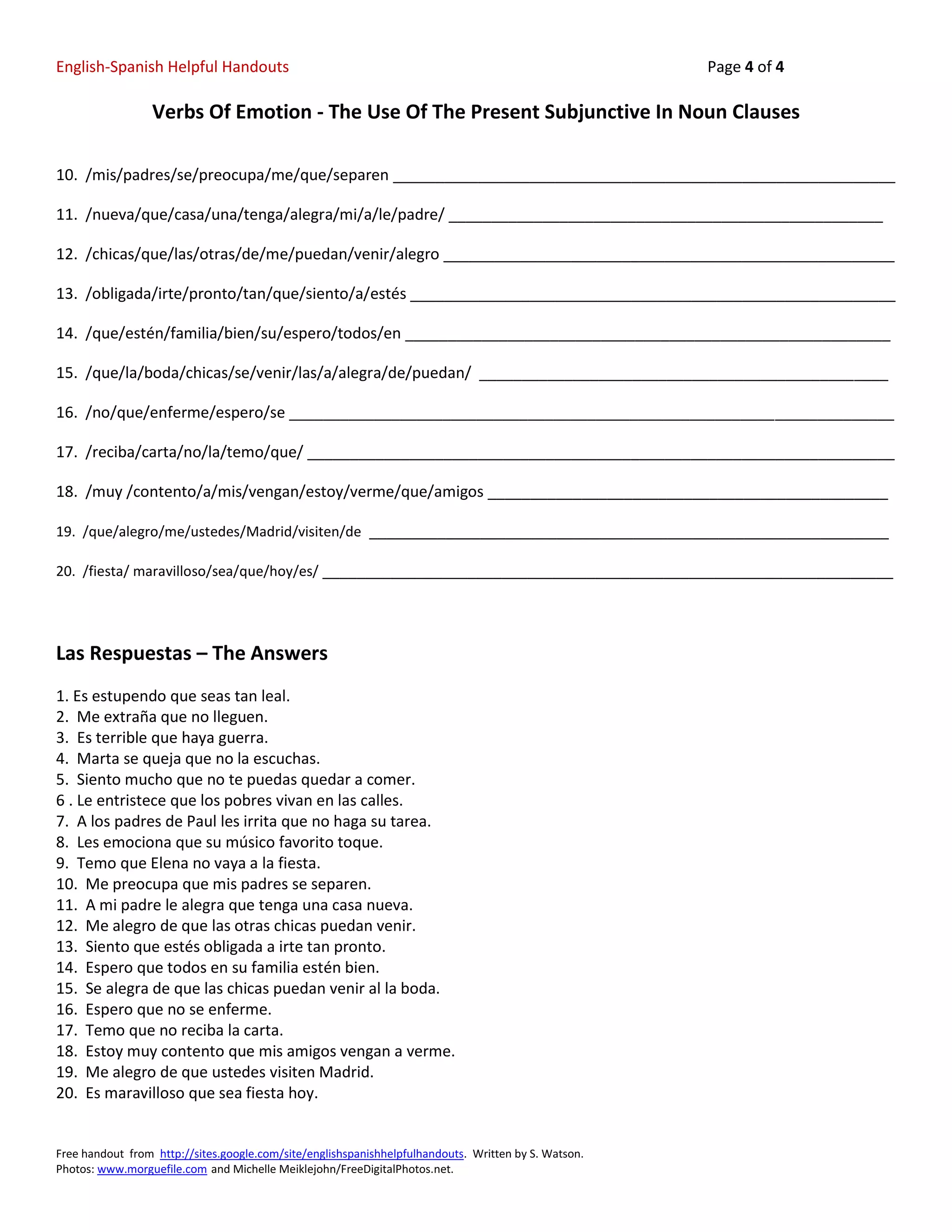 Verbs Of Emotion - The Use Of The Present Subjunctive In Noun Clauses | PDF
