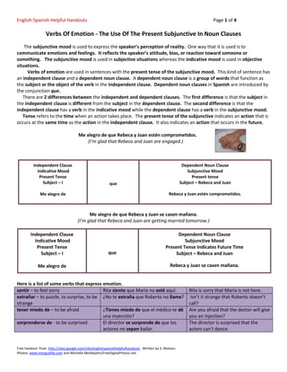 Verbs Of Emotion - The Use Of The Present Subjunctive In Noun Clauses | PDF