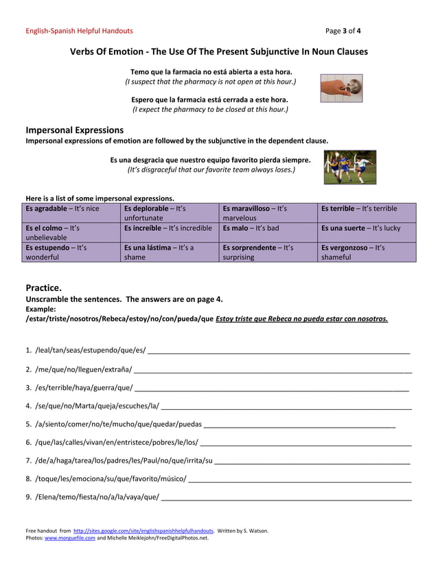 Verbs Of Emotion - The Use Of The Present Subjunctive In Noun Clauses | PDF