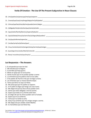 Verbs Of Emotion - The Use Of The Present Subjunctive In Noun Clauses | PDF