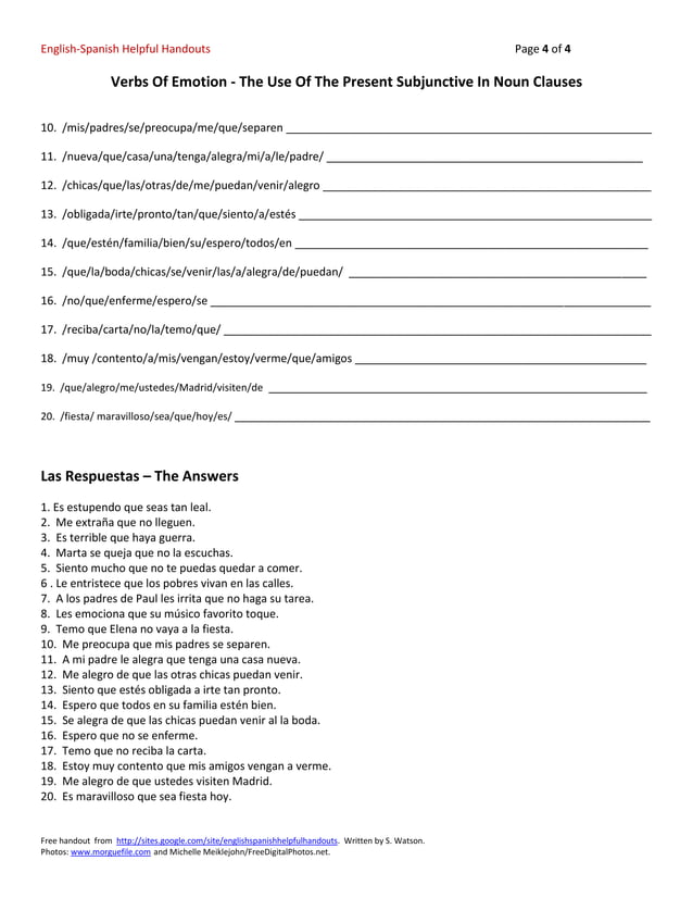 Verbs Of Emotion - The Use Of The Present Subjunctive In Noun Clauses | PDF