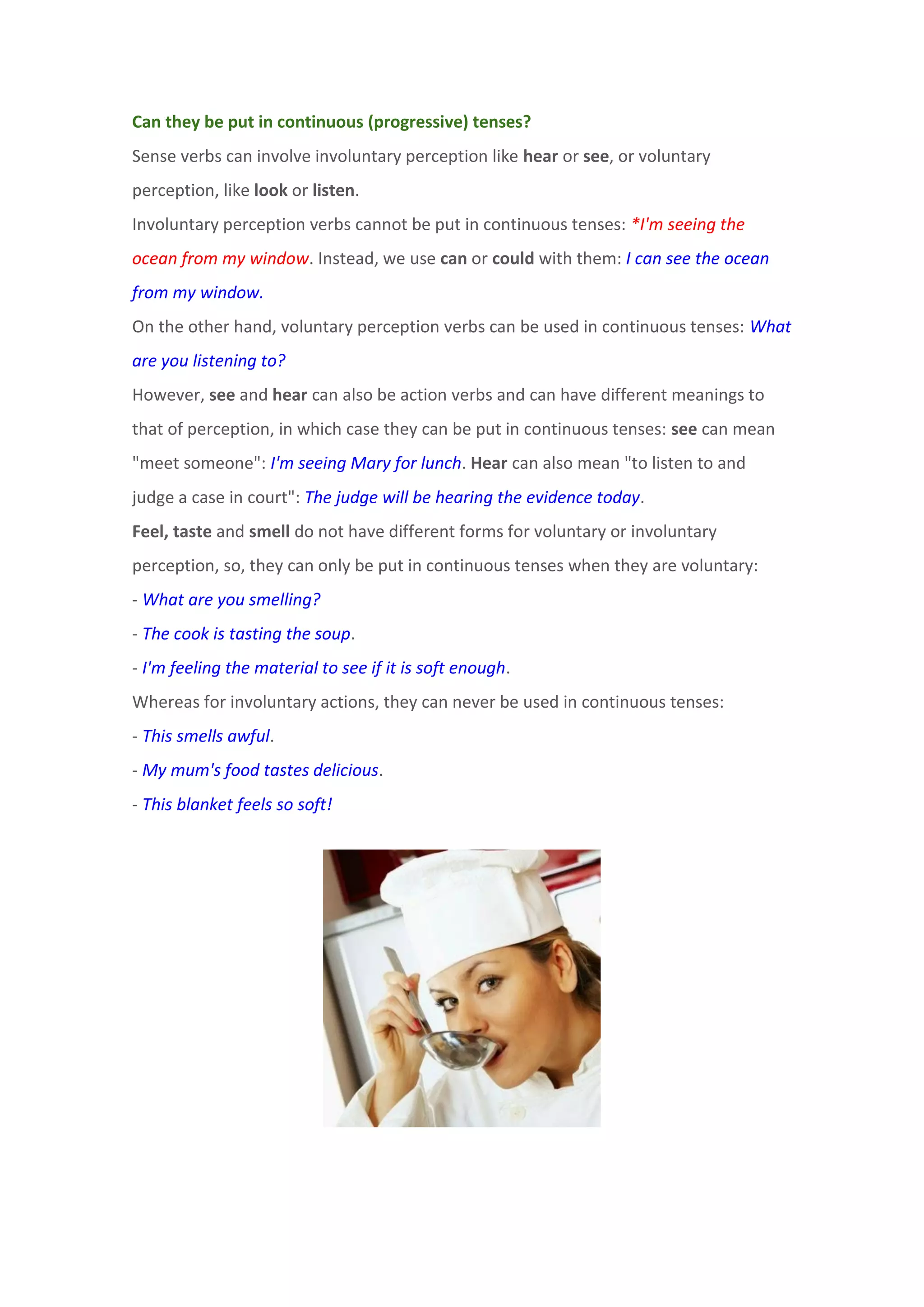 Verbs of the senses in english | PDF
