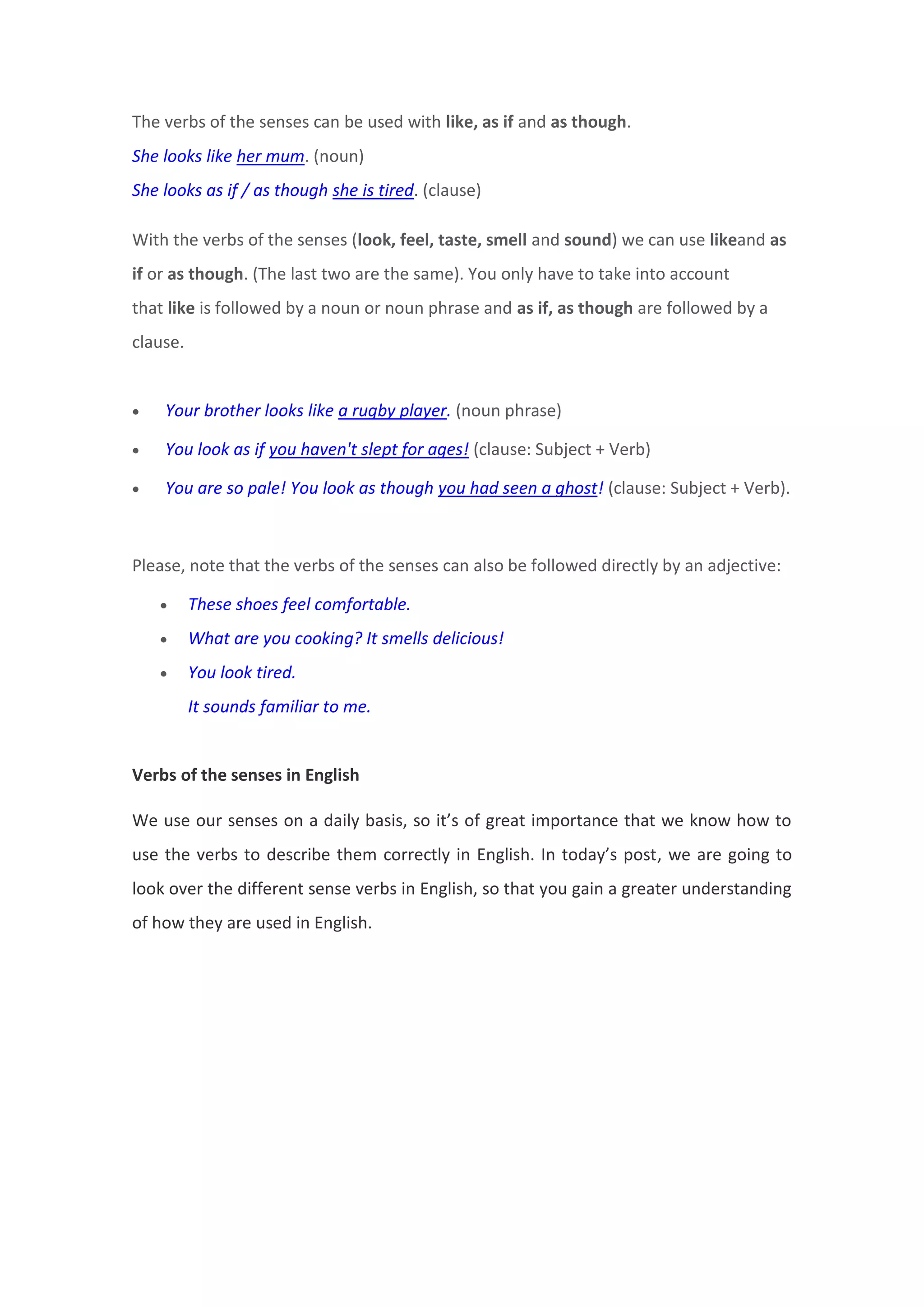 Verbs of the senses in english | PDF