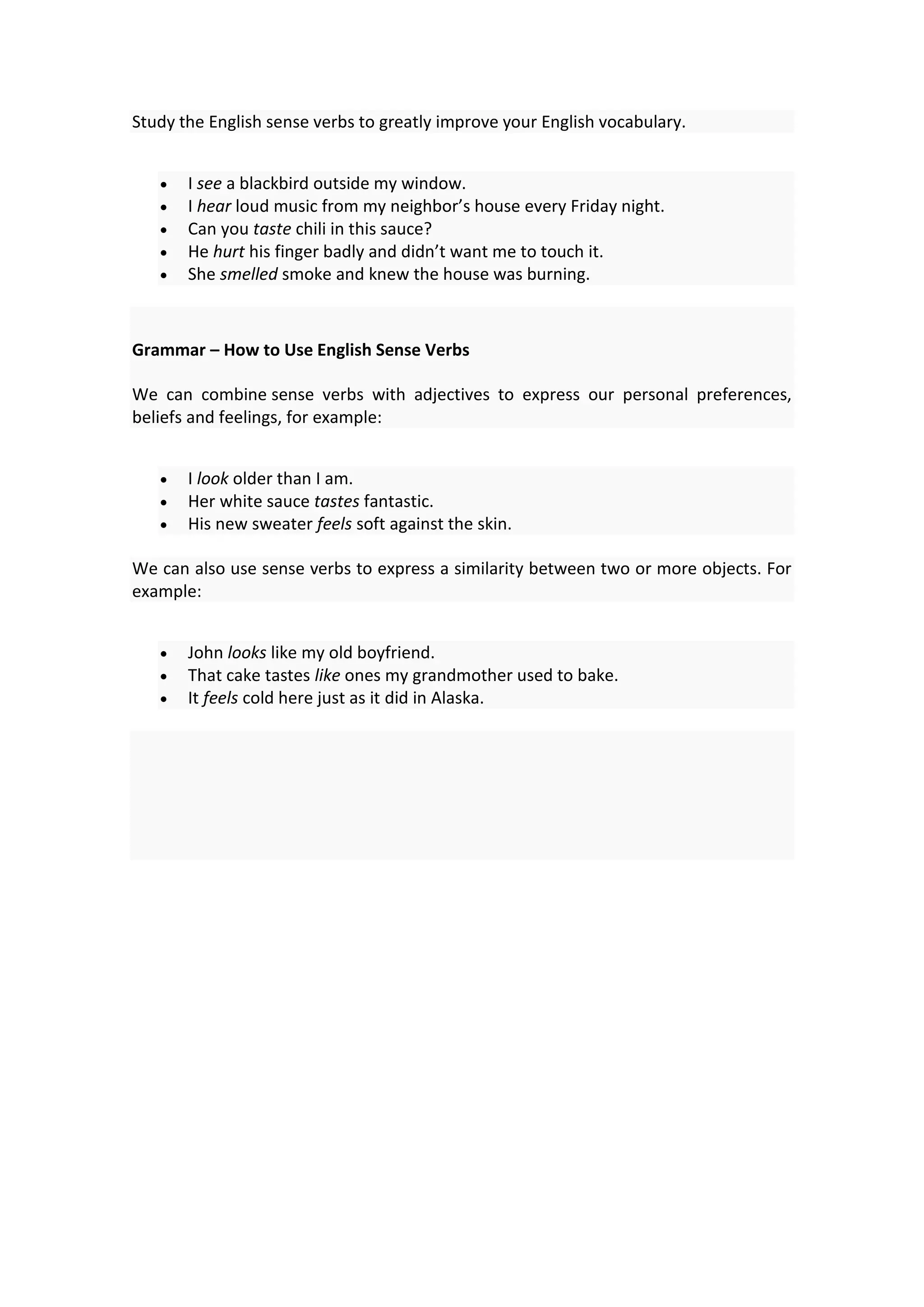 Verbs of the senses in english | PDF