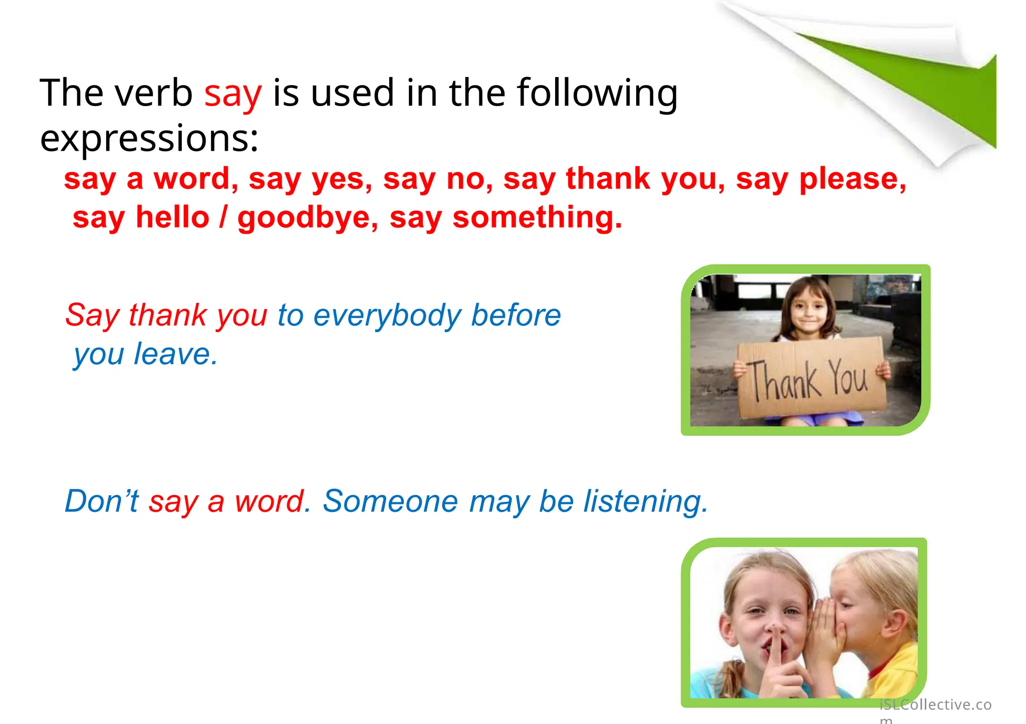VERBS SAY AND TELL - THE DIFFERENCE .pptx