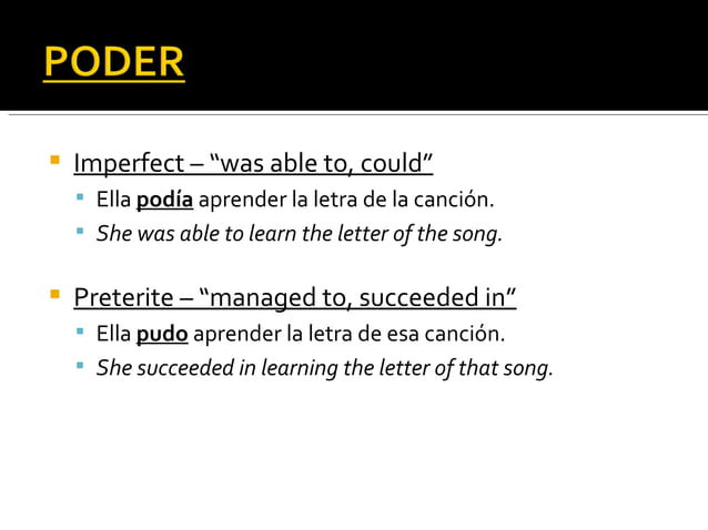 Verbs that change meaning in the preterite and the imperfect | PPT