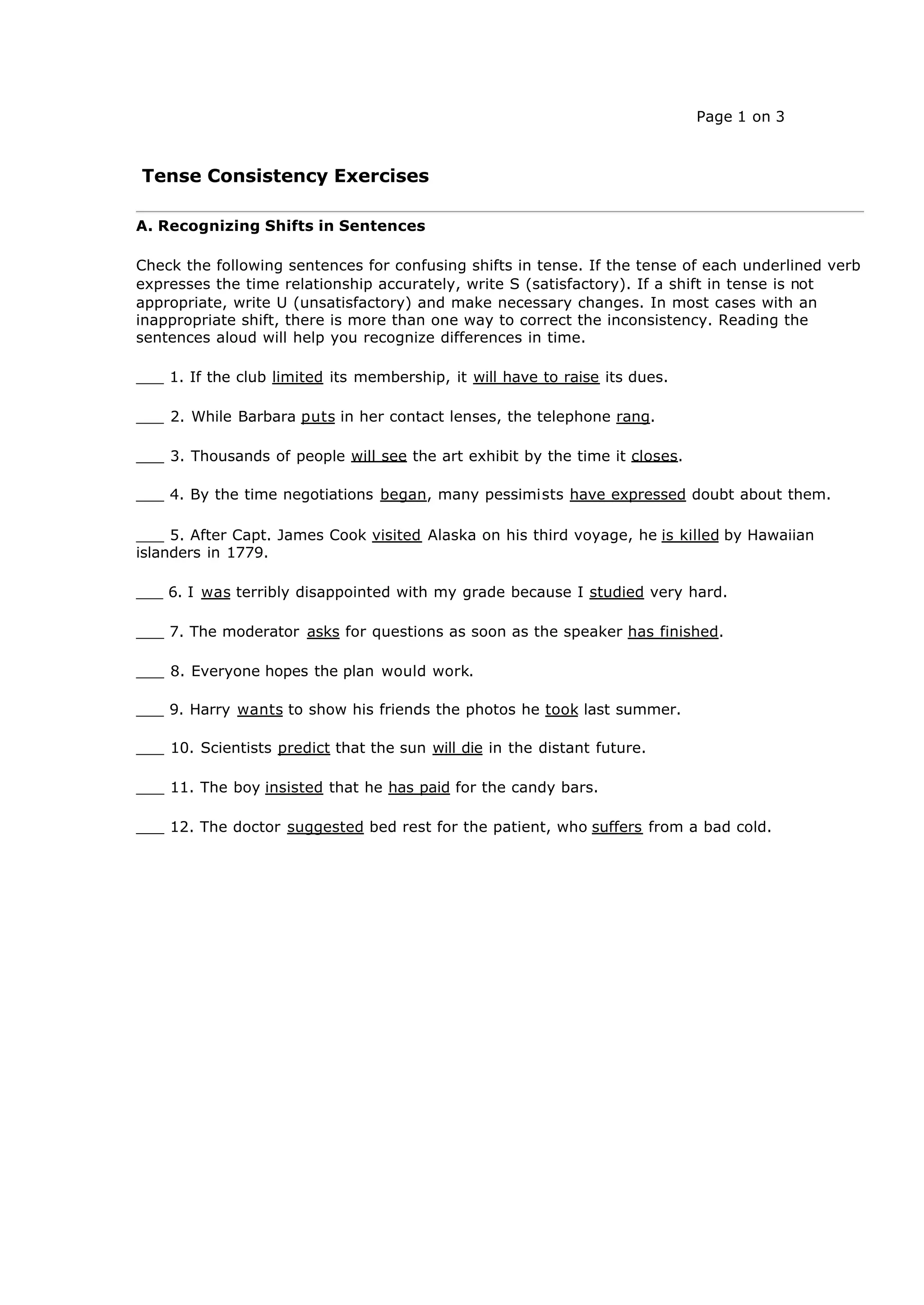 Verb tense consistency exercise 1 | PDF