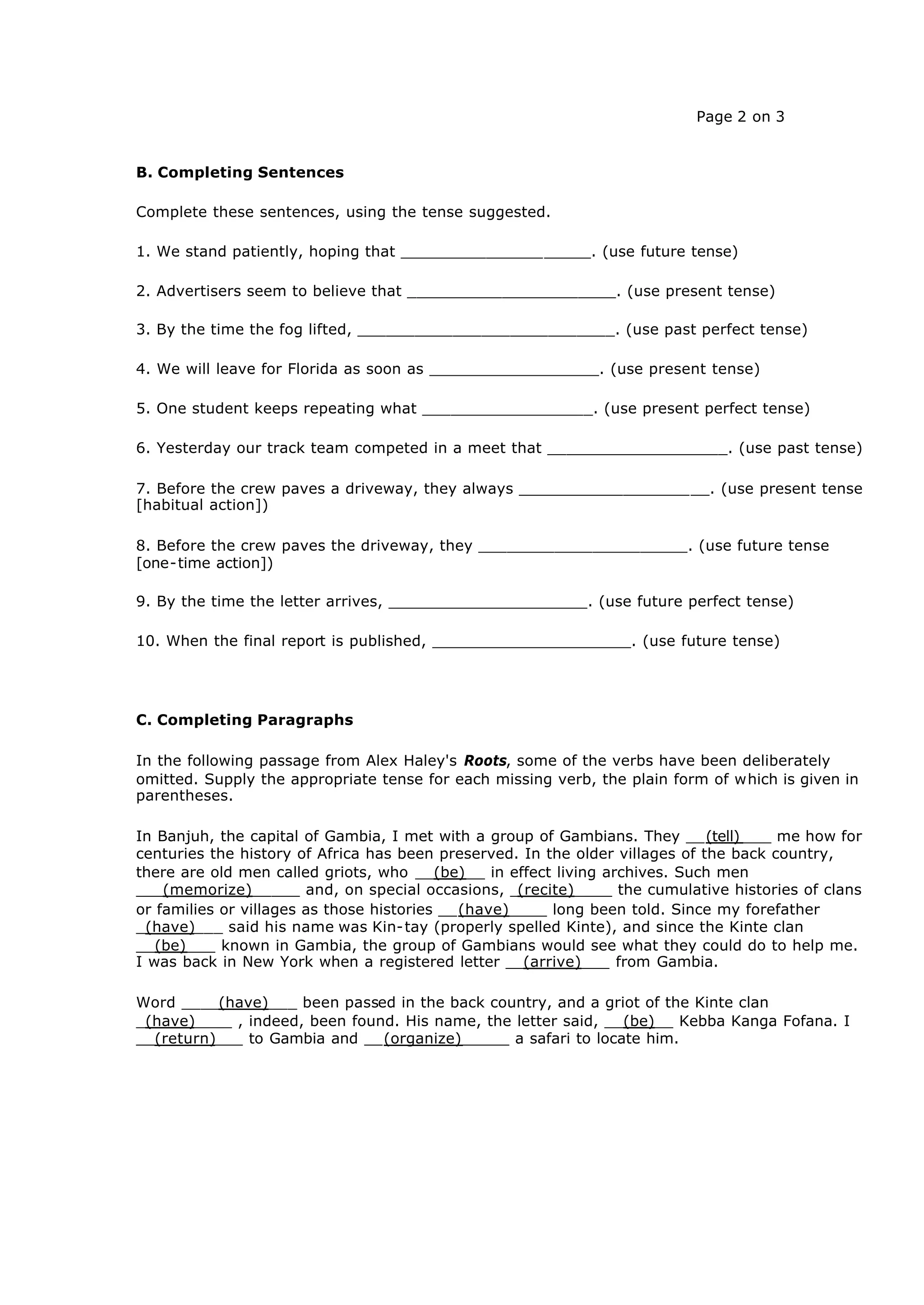 Verb tense consistency exercise 1 | PDF