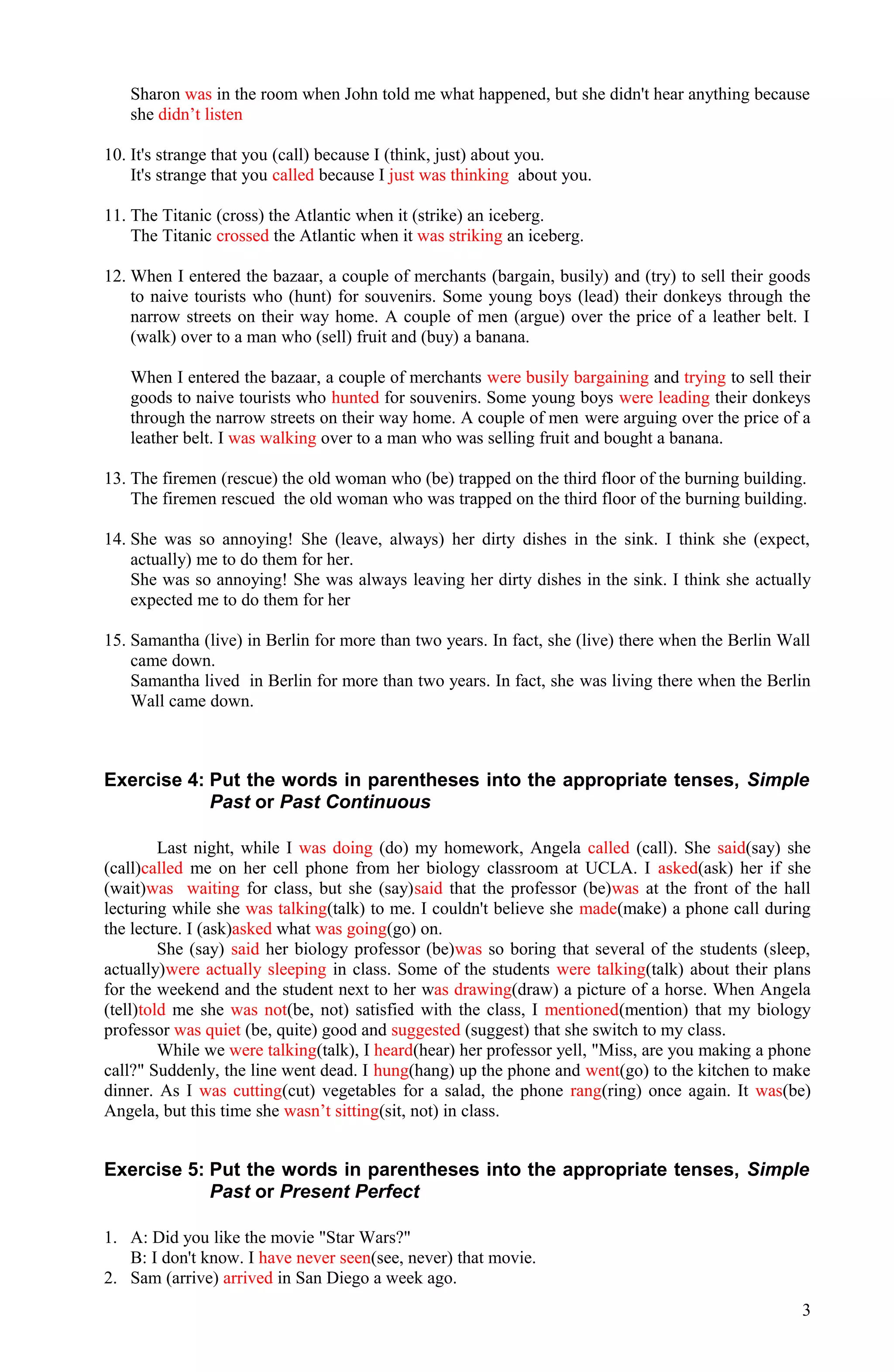 Verb tense exercises+answer, 080912 | DOC