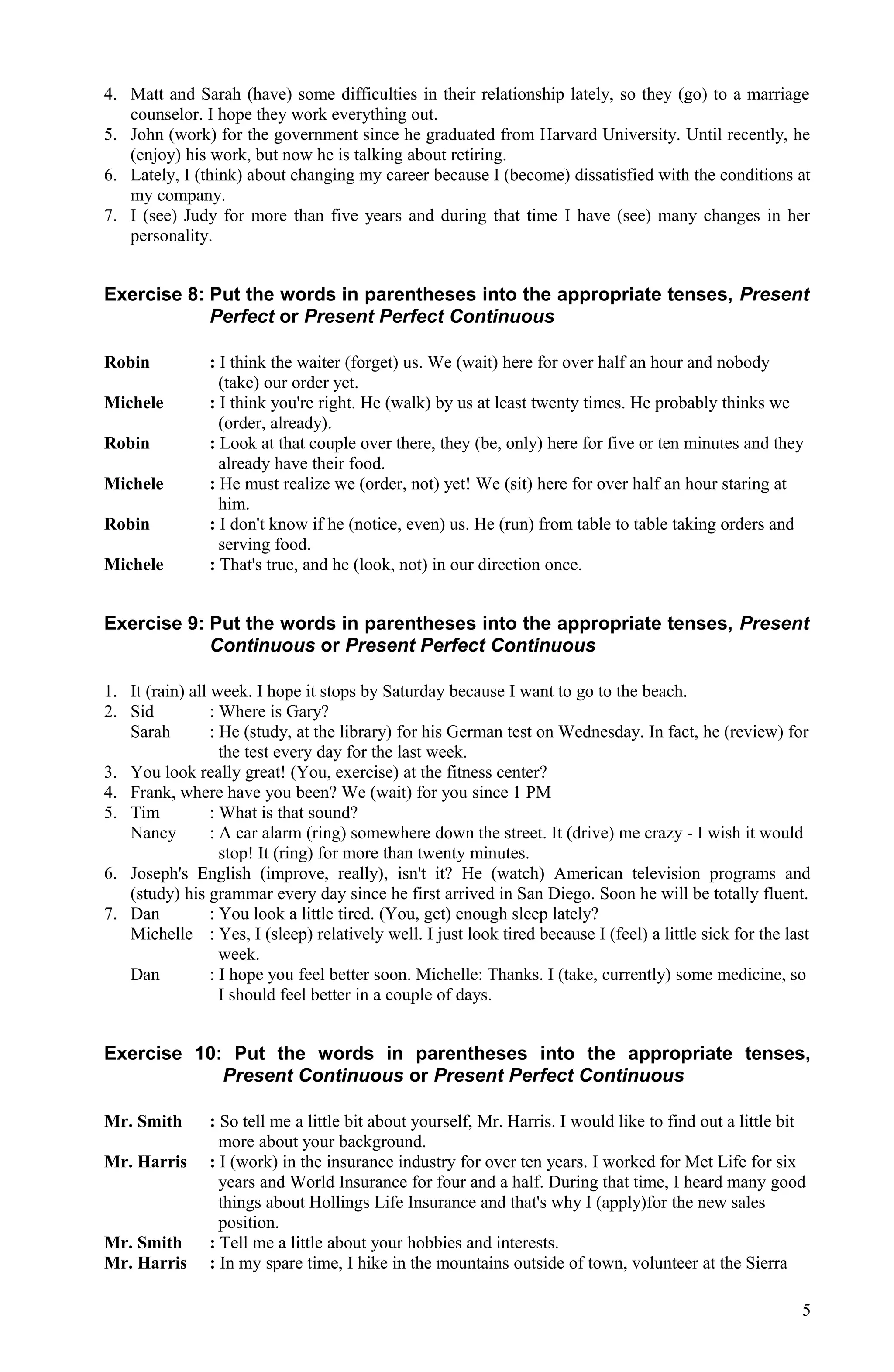 Verb tense exercises+answer, 080912 | DOC