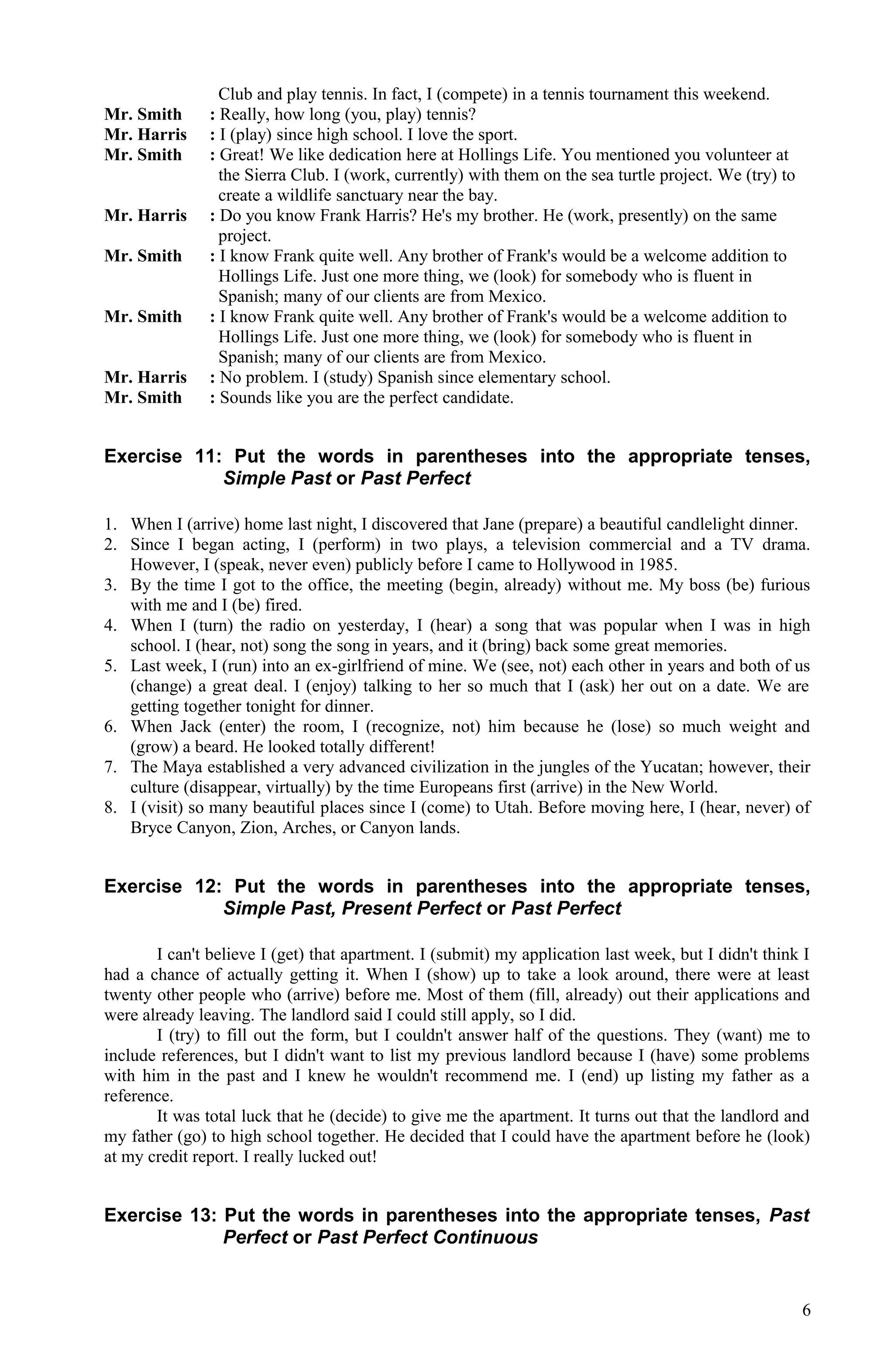 Verb tense exercises+answer, 080912 | DOC