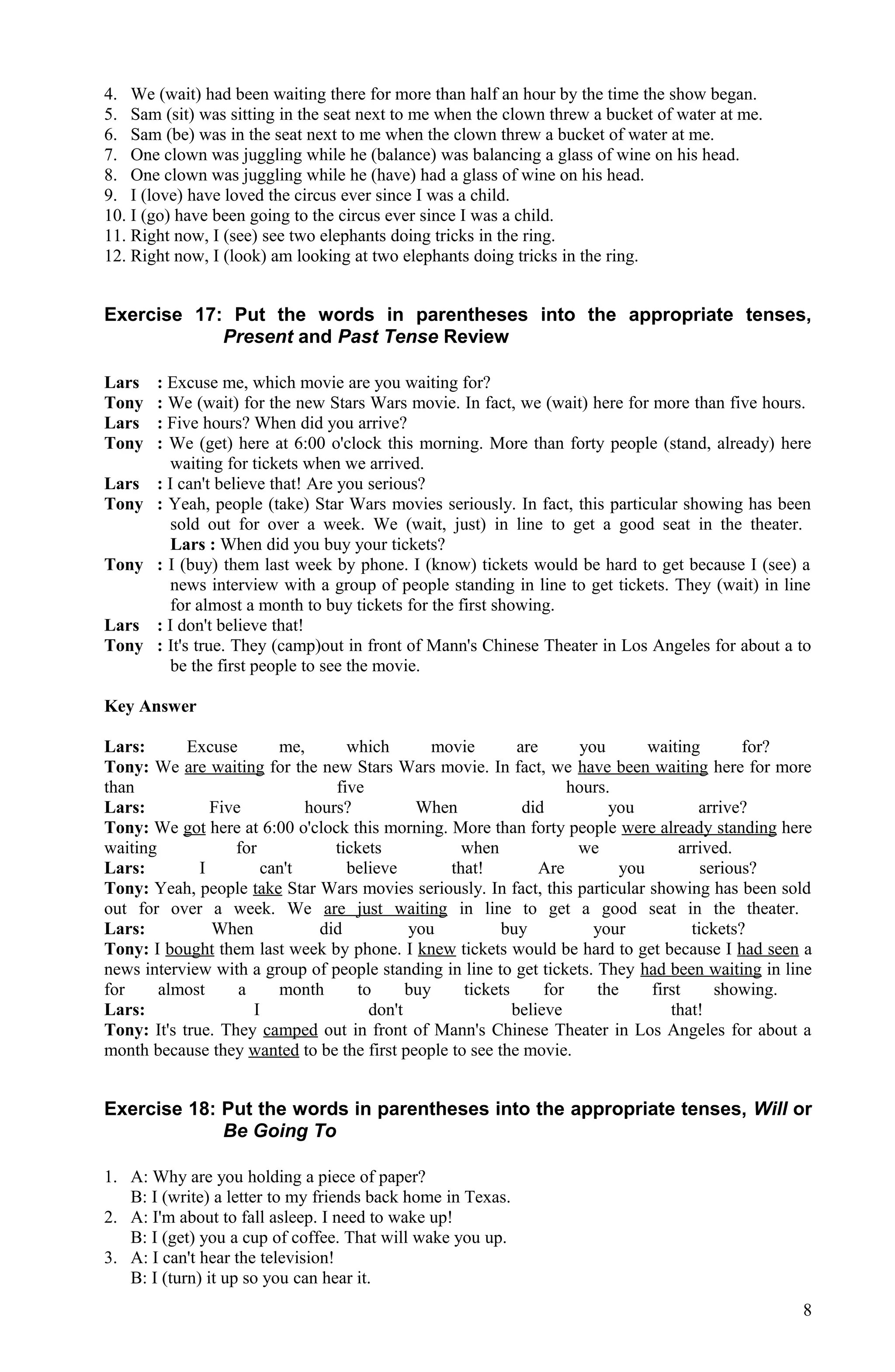 Verb tense exercises+answer, 080912 | DOC