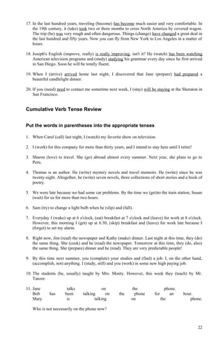 Verb tense exercises+answer, 080912 | DOC