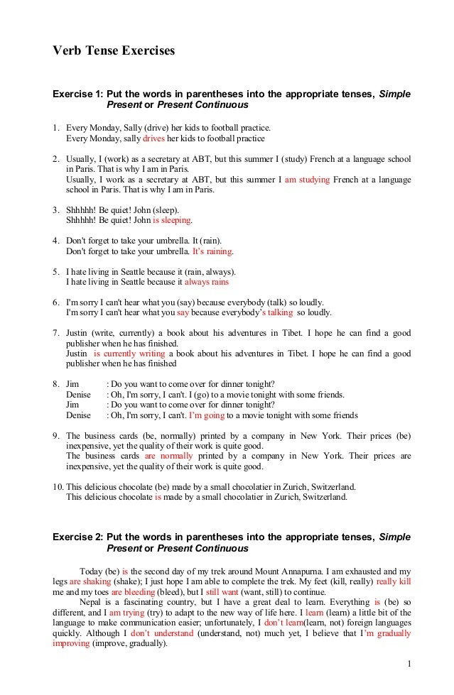 Verb Tenses Tutorial Exercise 1 Answers Online Degrees Verb Tenses Tutorial Exercise 1 Answers Online Degrees