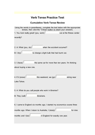 Verb Tense Practice Test.doc | North America Travel | Travel Locations