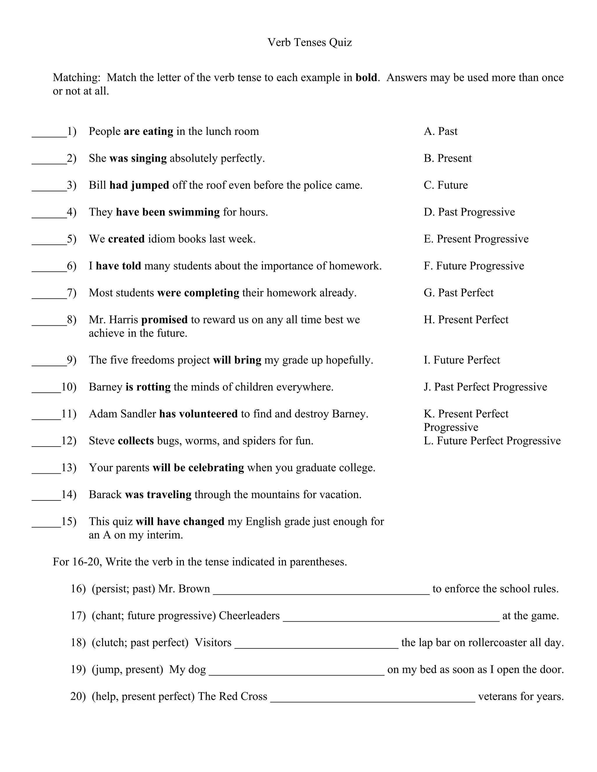 Verb Tense Quiz 1 | DOC