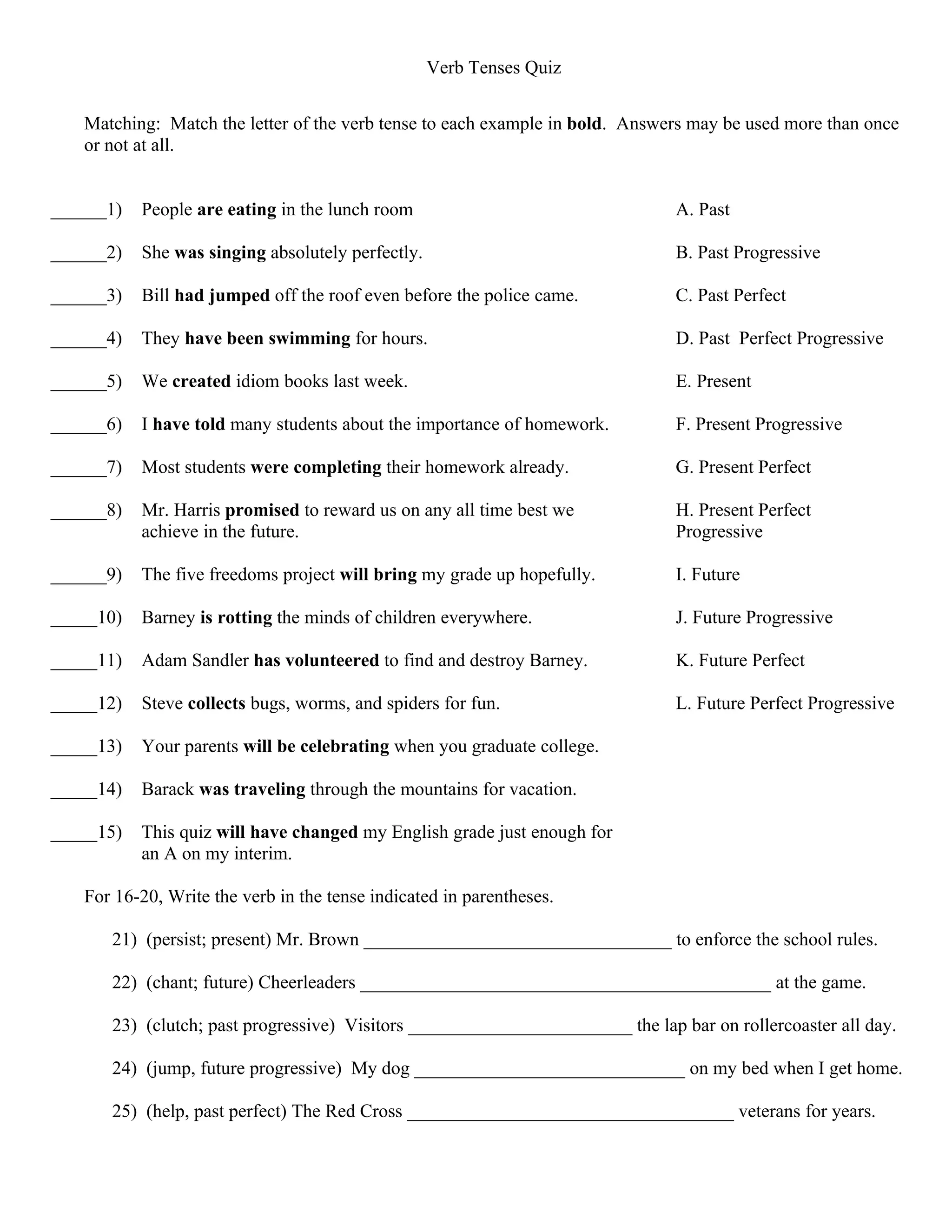 Verb Tense Quiz 1 | DOC