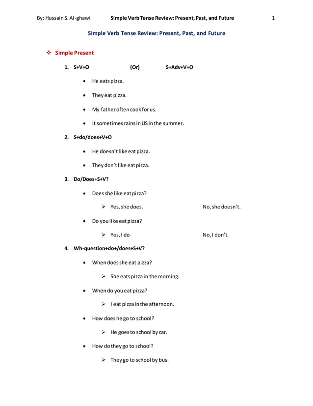 Simple Verb tense review: Present, Past, and Future | PDF
