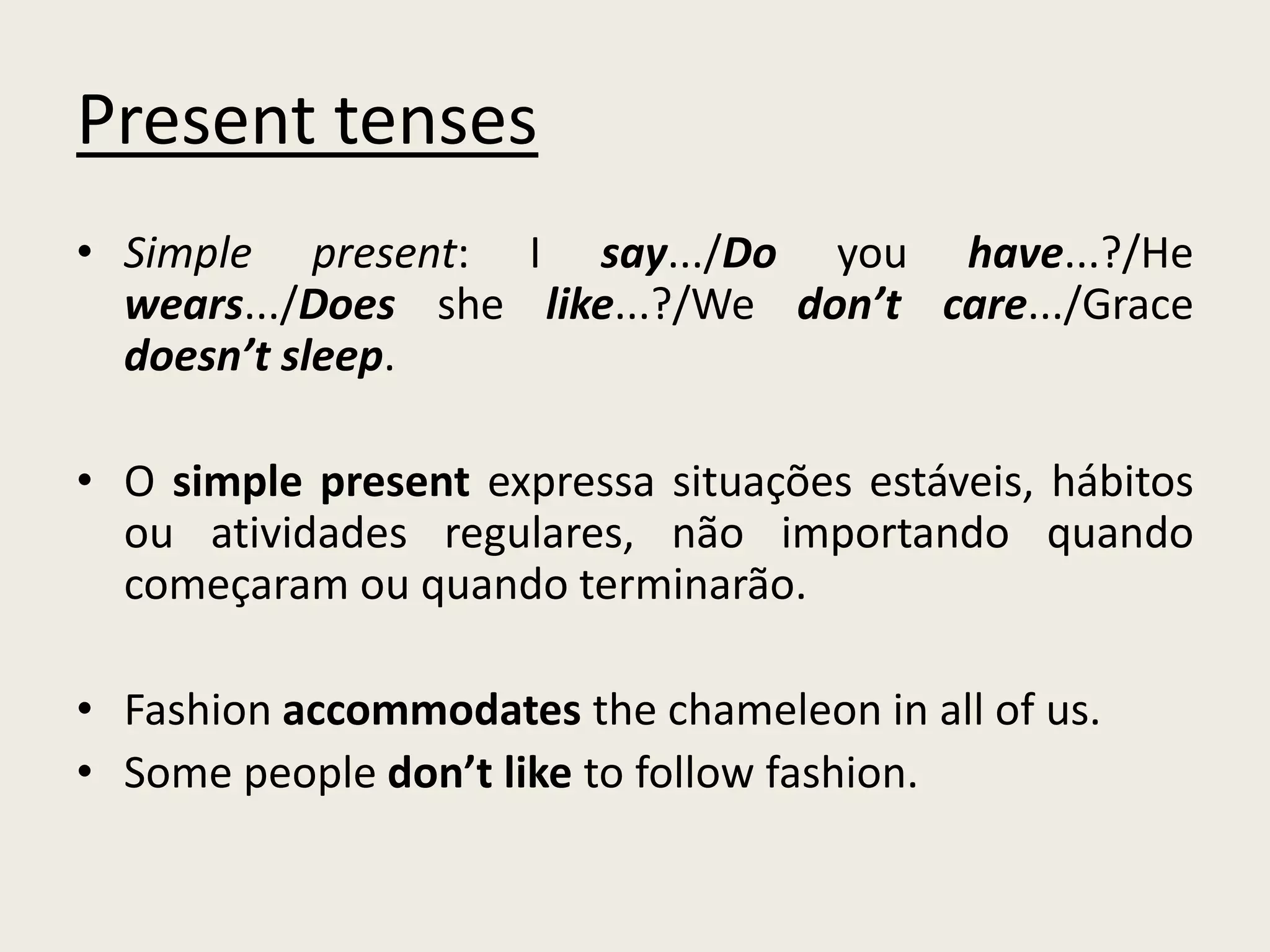 Verb tense review present tenses | PPT