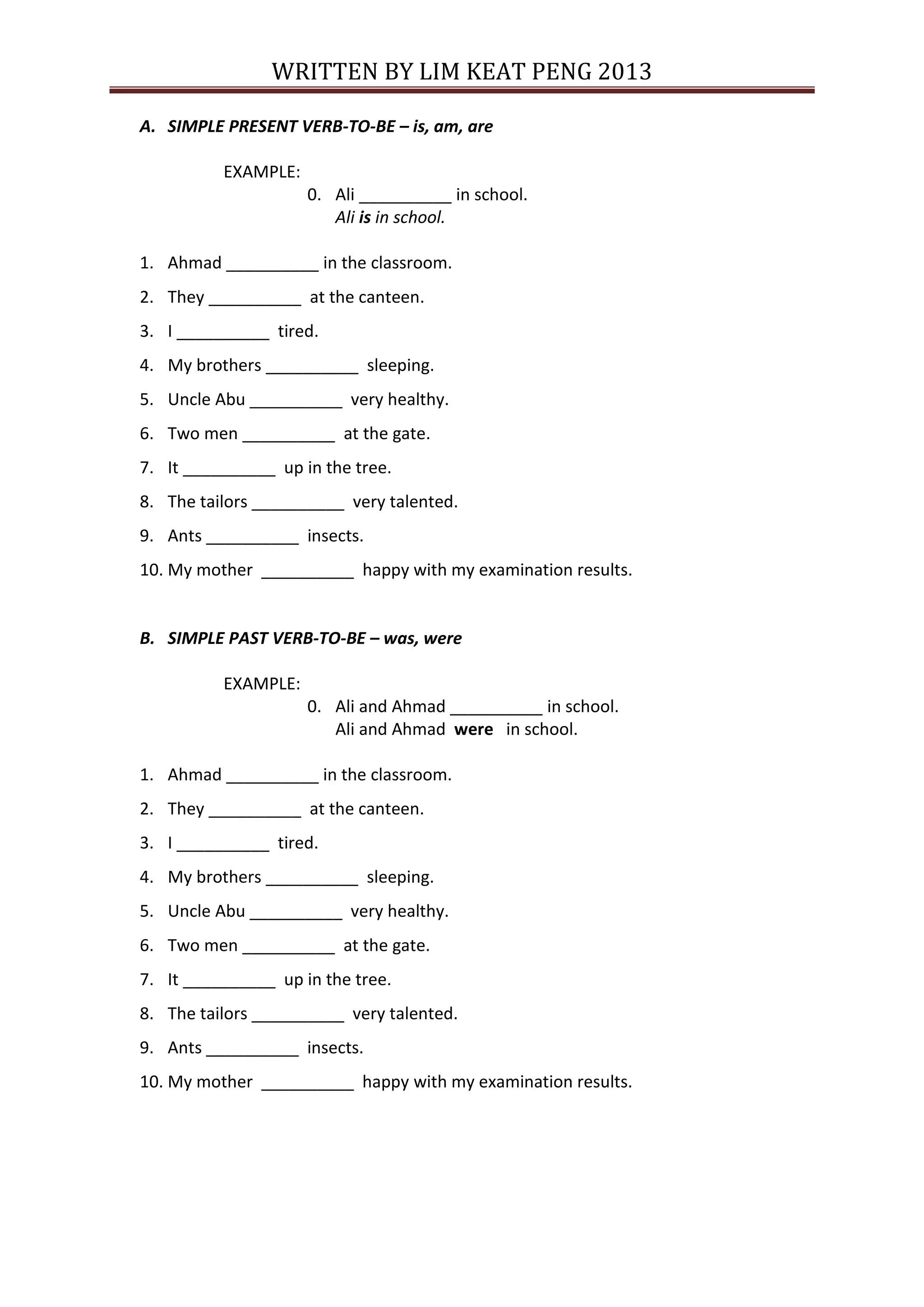 Verb to be exercise | PDF