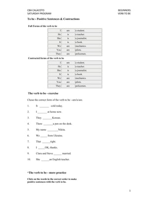 Verb to be forms and exercises | PDF