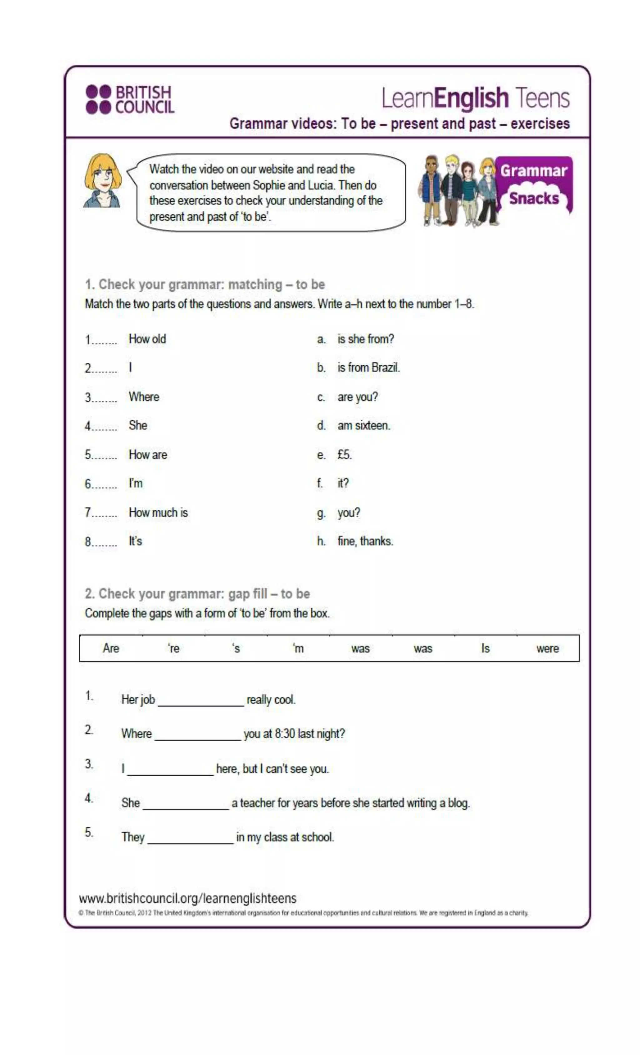 Verb to be practice | PDF