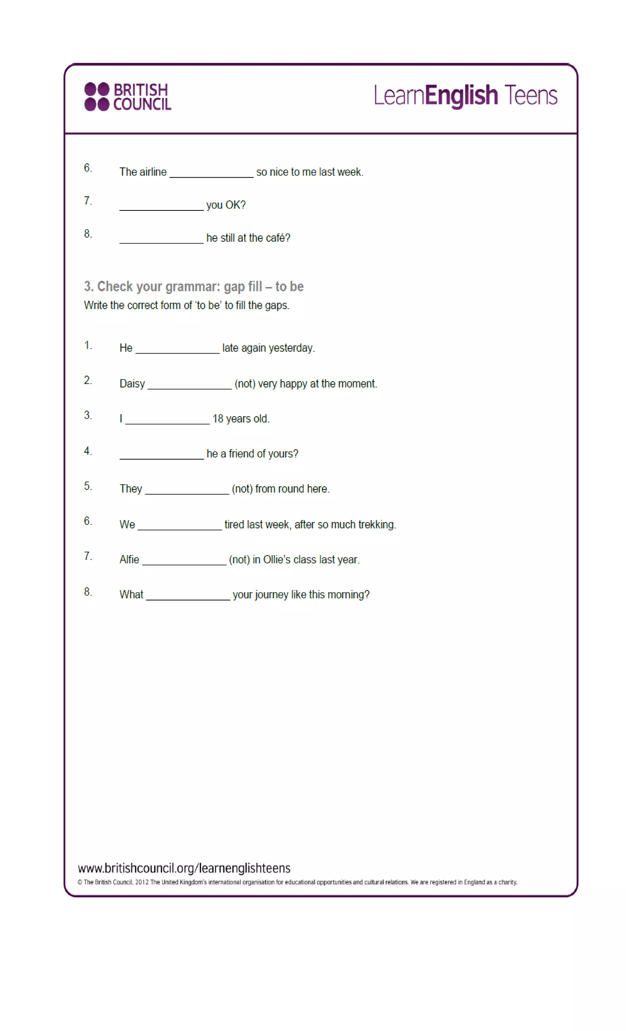 Verb To Be Practice Docx