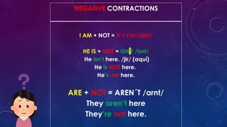 Verb to be and articles and also pronouns and contractions | PPTX