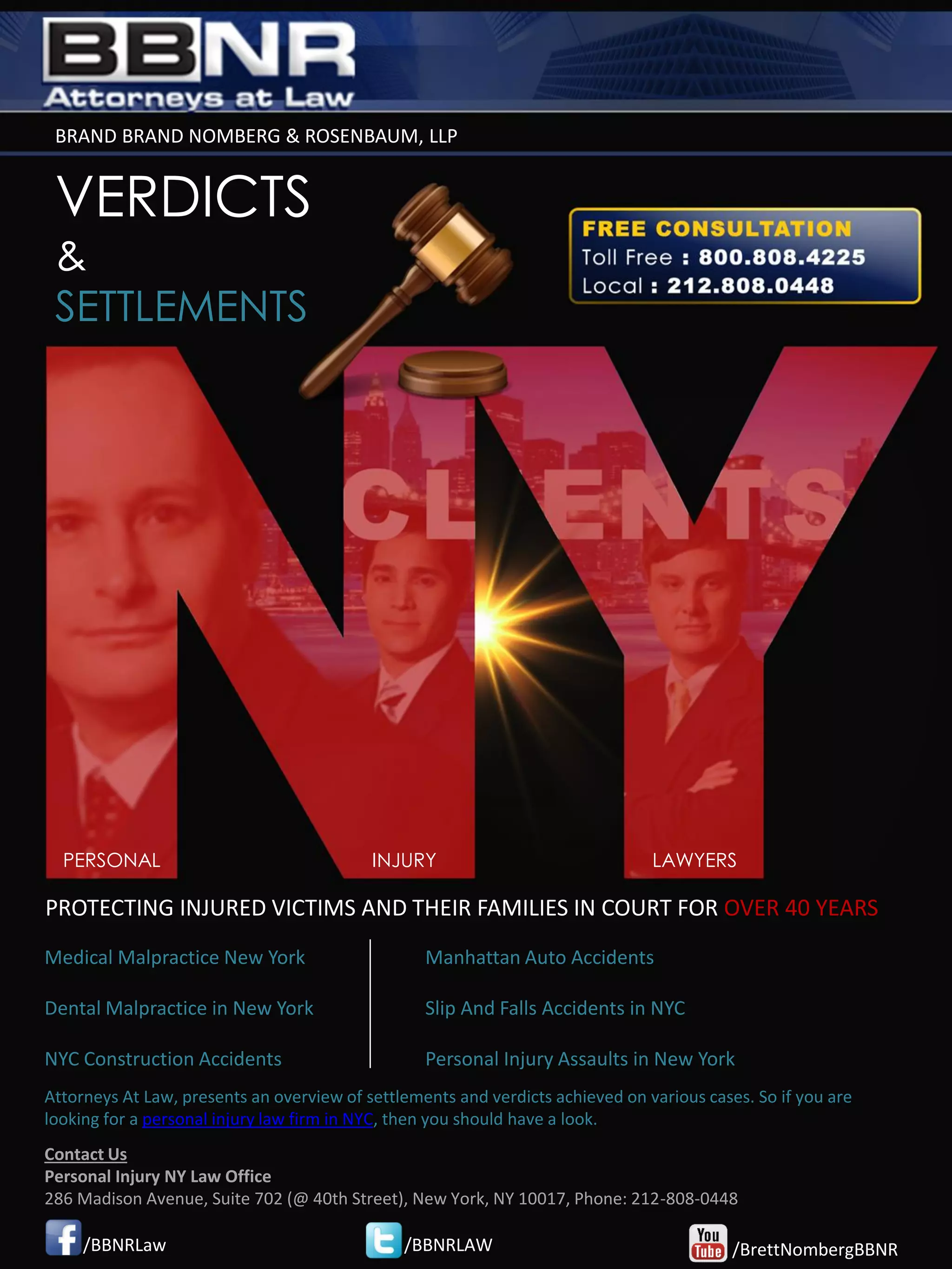 Verdicts & Settlements Overview By BBNRLaw | PDF