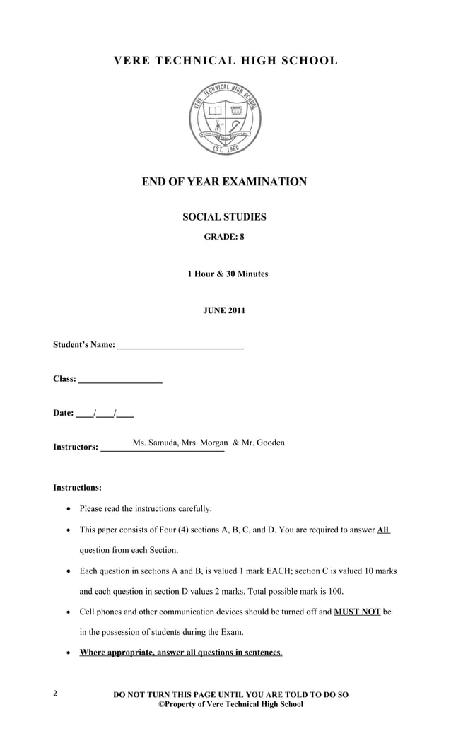 Vere tech grade 8 test 1 | DOC