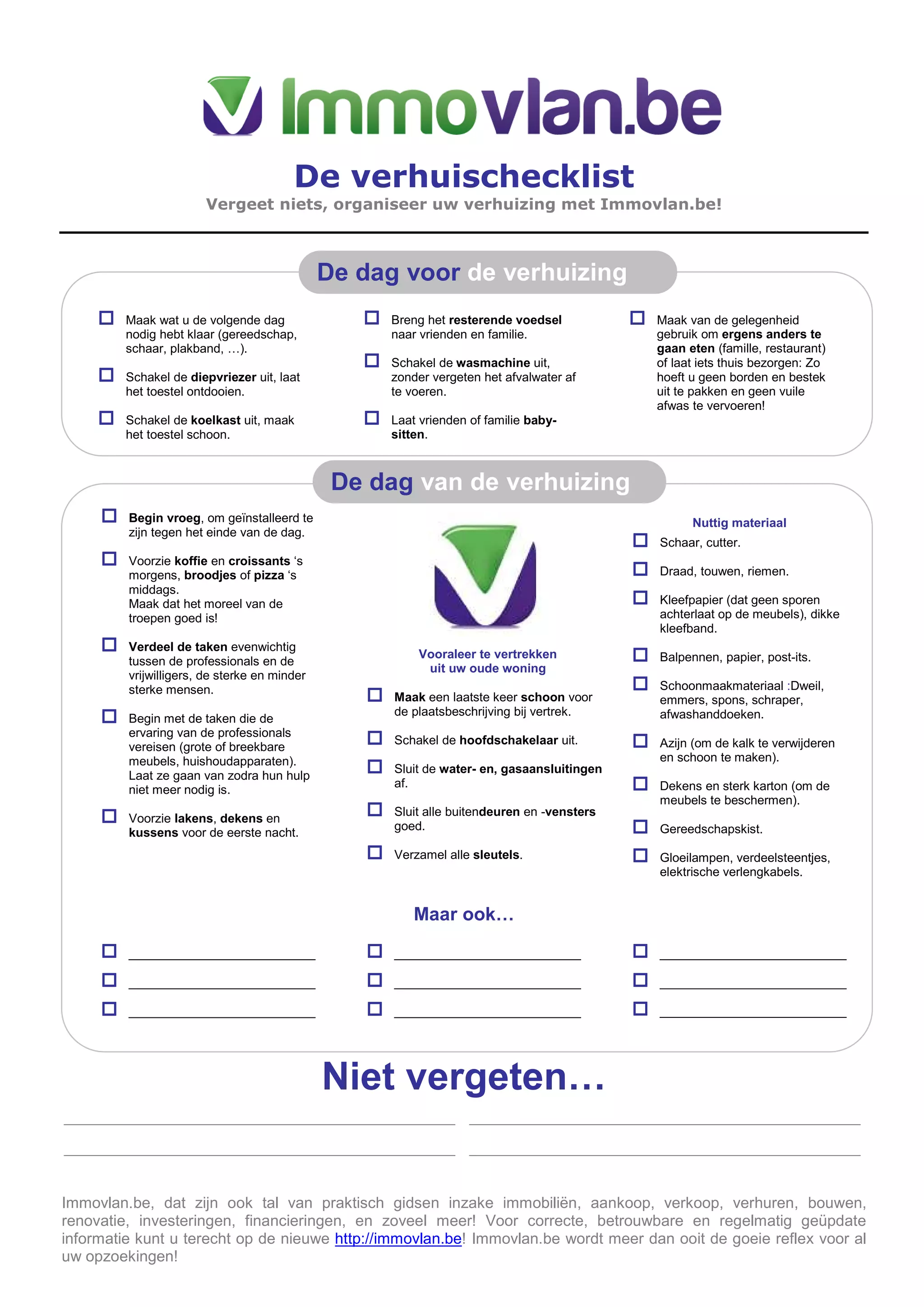 Verhuischecklist Immovlan.be