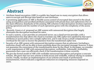 Attributes based encryption with verifiable outsourced decryption | PPT