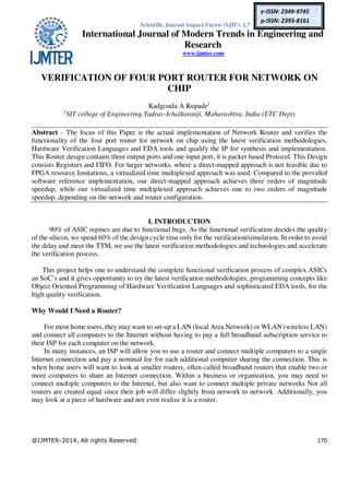 VERIFICATION OF FOUR PORT ROUTER FOR NETWORK ON CHIP | PDF