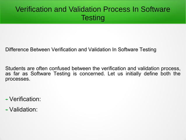Verification and validation process in software testing | PPT ...