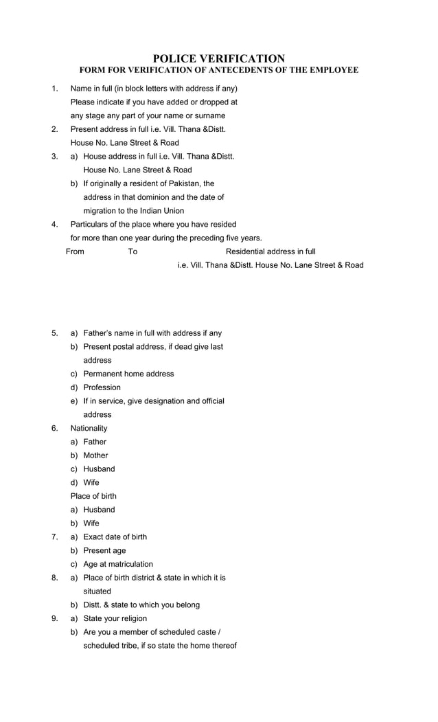 police verification form | PDF