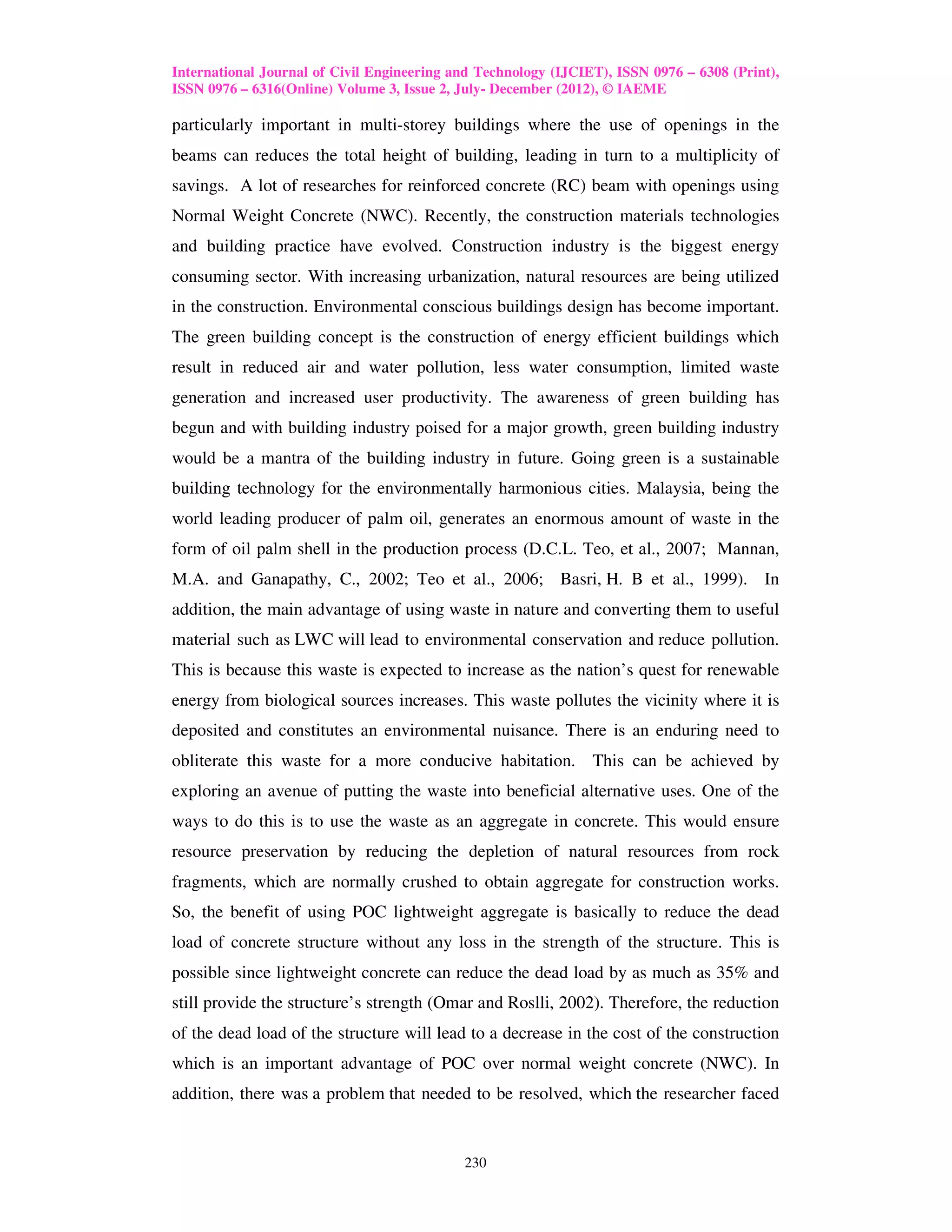 Verification for modeling of ultimate load for lightweight palm oil clinker reinforced concrete ...
