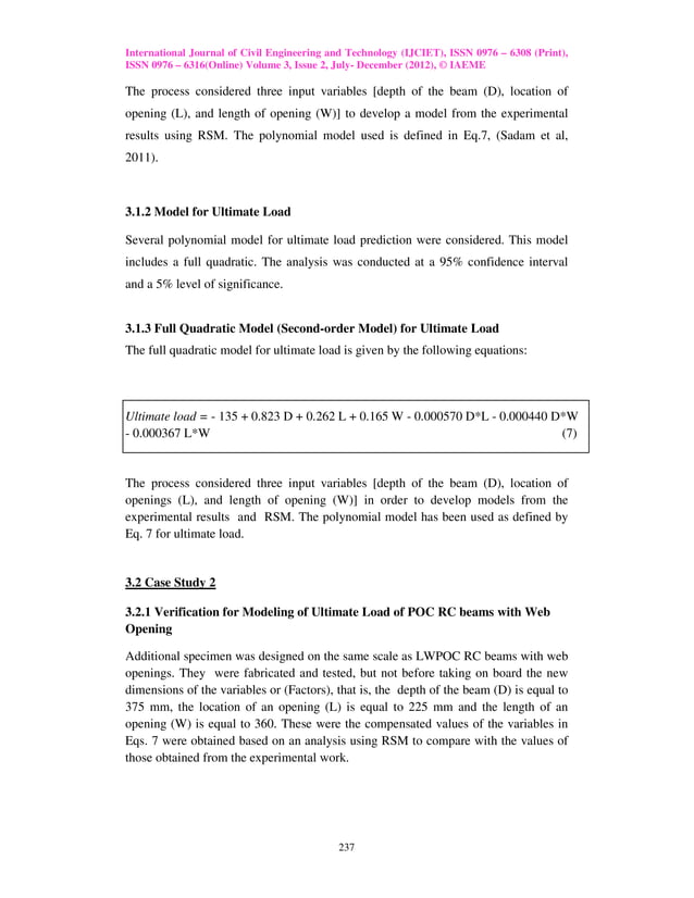 Verification for modeling of ultimate load for lightweight palm oil clinker reinforced concrete ...