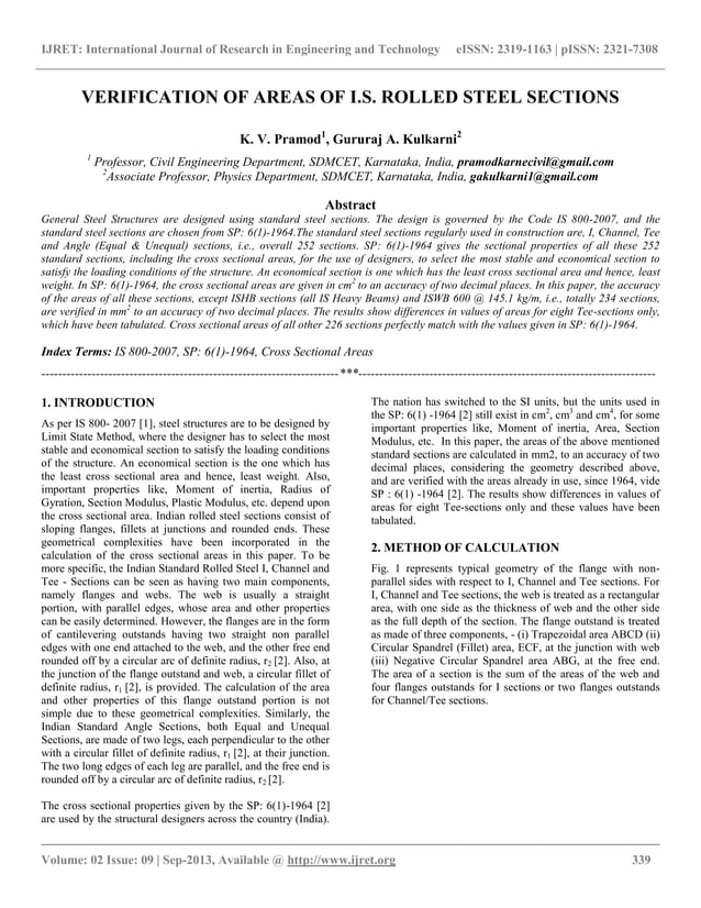 Verification of areas of i.s. rolled steel sections | PDF