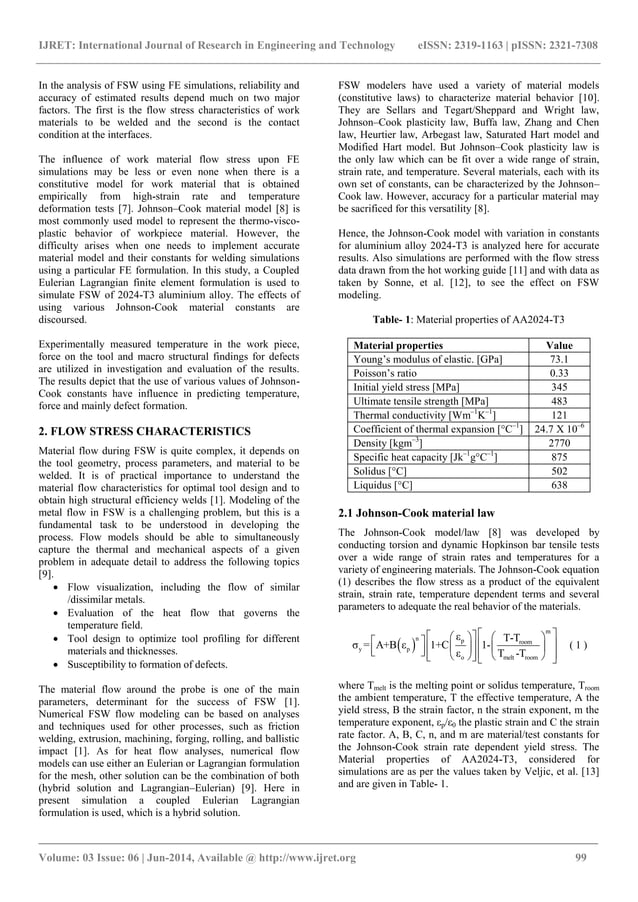 Verification of johnson cook material model constants of aa2024-t3 for use in finite element ...
