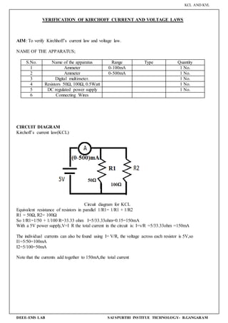 Verification of kirchoff current and voltage laws | DOCX