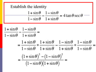 Verifying trigonometric identities | PPT