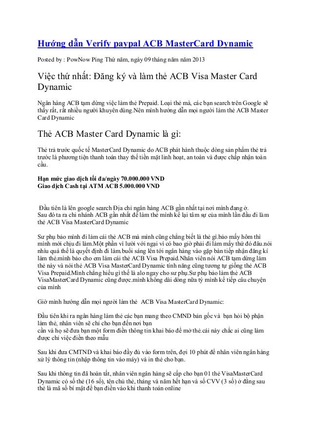 Verify paypal acb master card dynamic